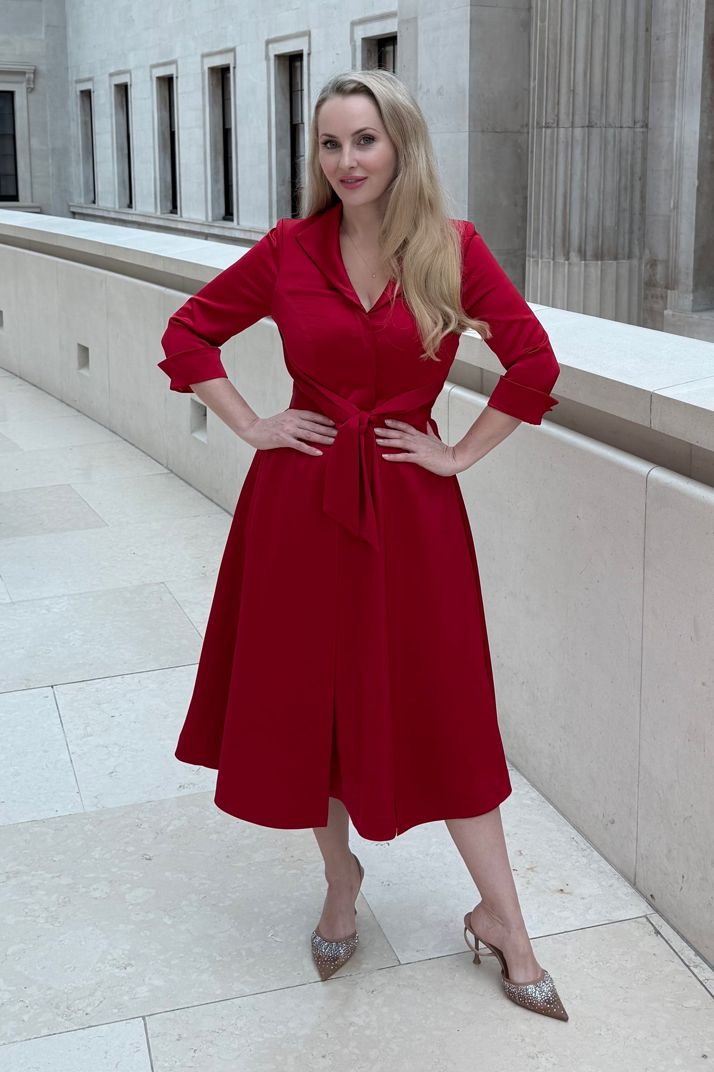 New Season - 'Grace' Red Stretch Satin Dress – Katya Wildman